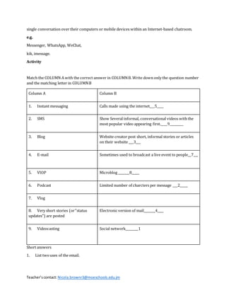 Grade 7 Data Communication Lesson | DOCX