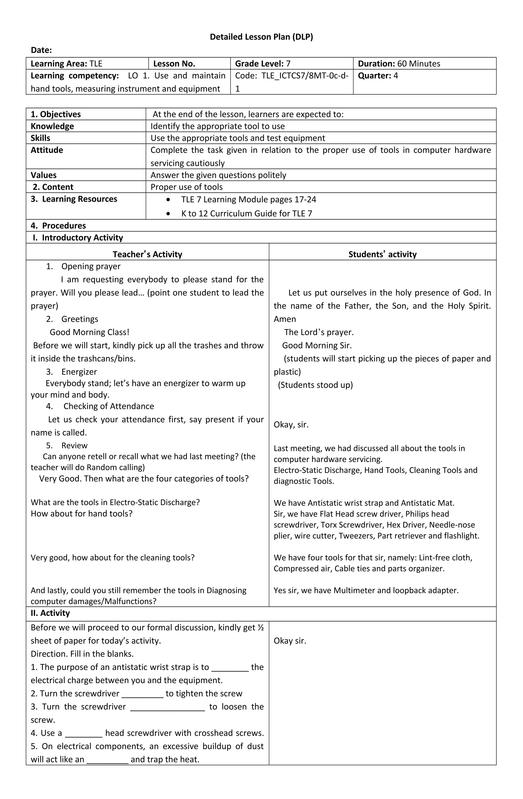 Grade 7 Detailed Lesson Plan 2 | DOC