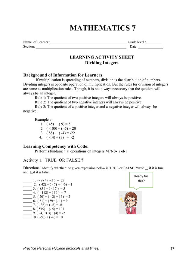 Grade 7 Mathematics Final.pdf learning a | PDF
