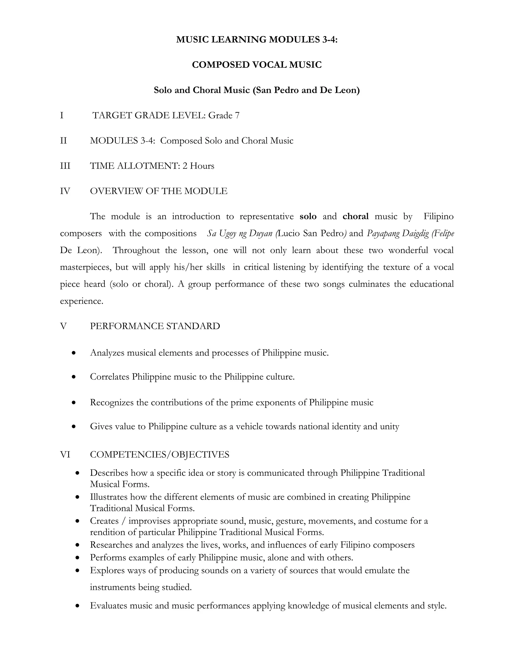 Grade 7 module 3 4 (q3 & q4) lm music | PDF
