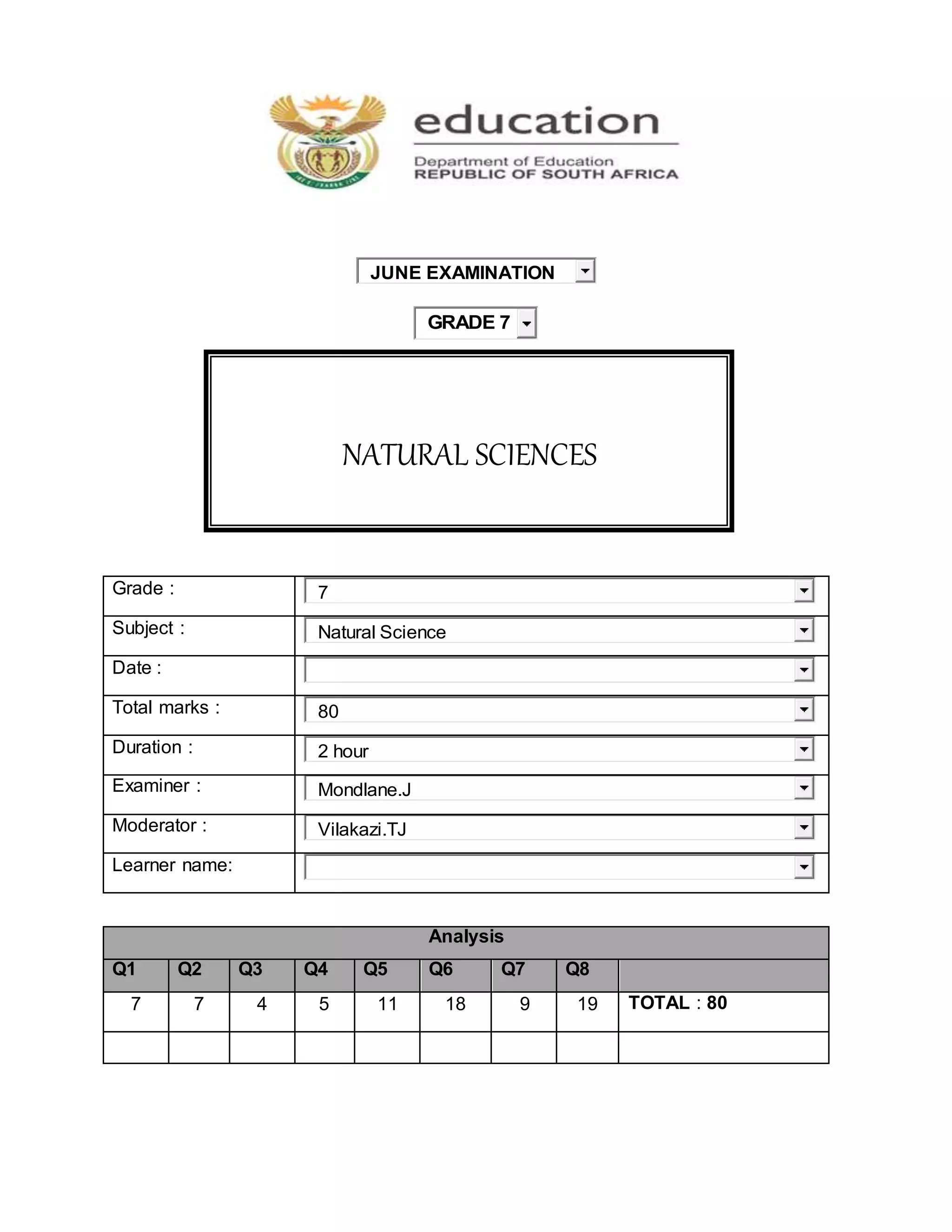Grade 7 ns exam | DOCX