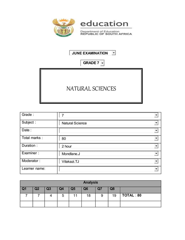 Grade 7 ns exam | DOCX
