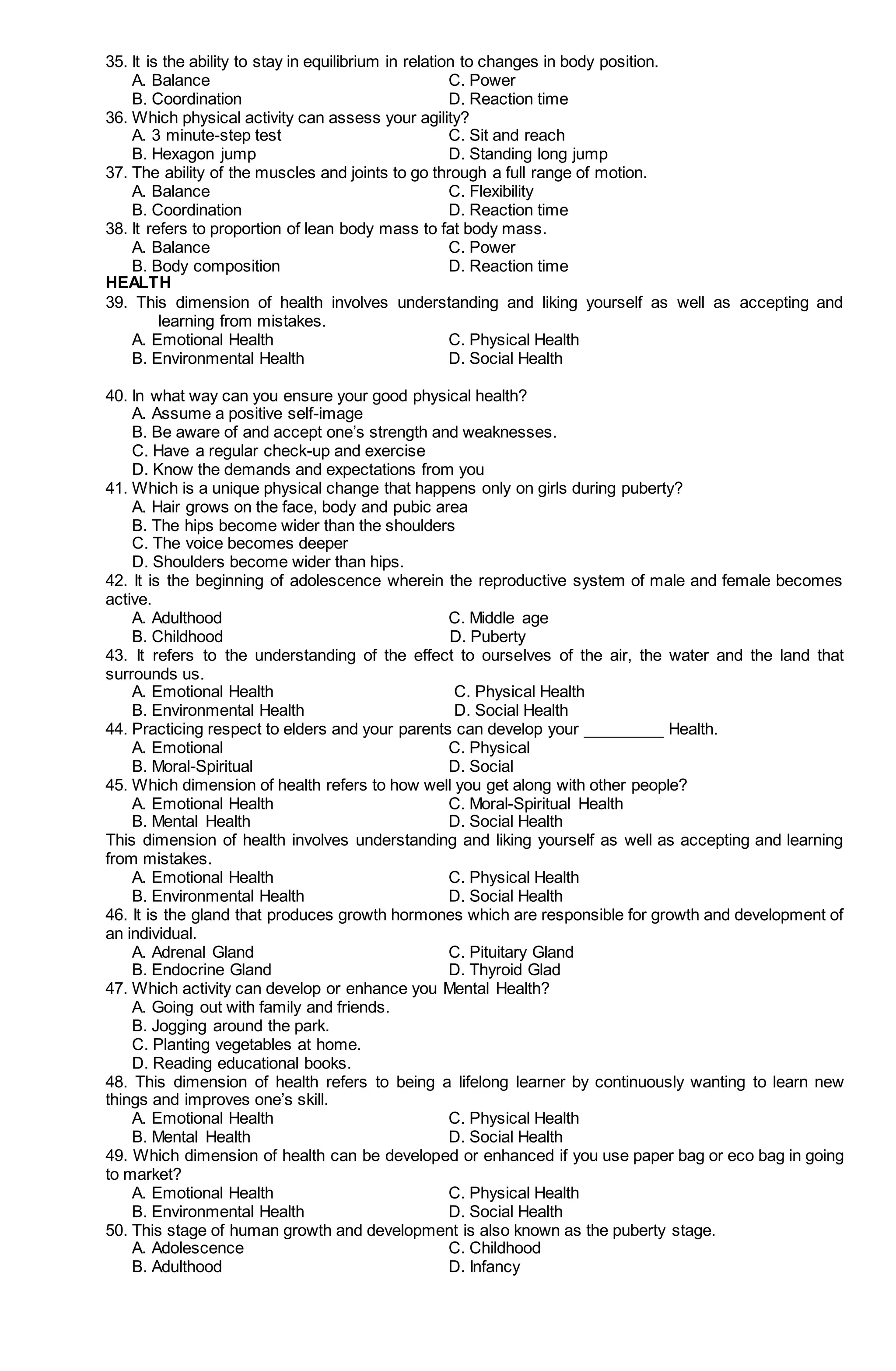 Grade 7 q1 test, tos and answer key | DOCX