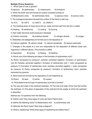 Grade 7th rock cycle test | DOCX
