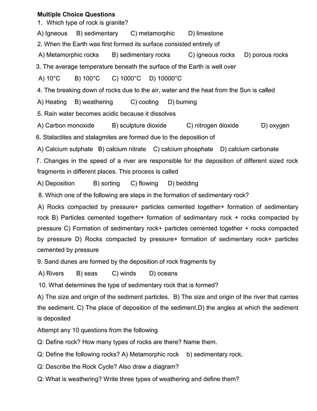 Grade 7th rock cycle test | DOCX | Geology | Science
