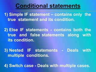 conditional statements and operators | PPT