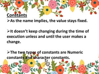 Variables and datatypes | PPTX | Programming Languages | Computing