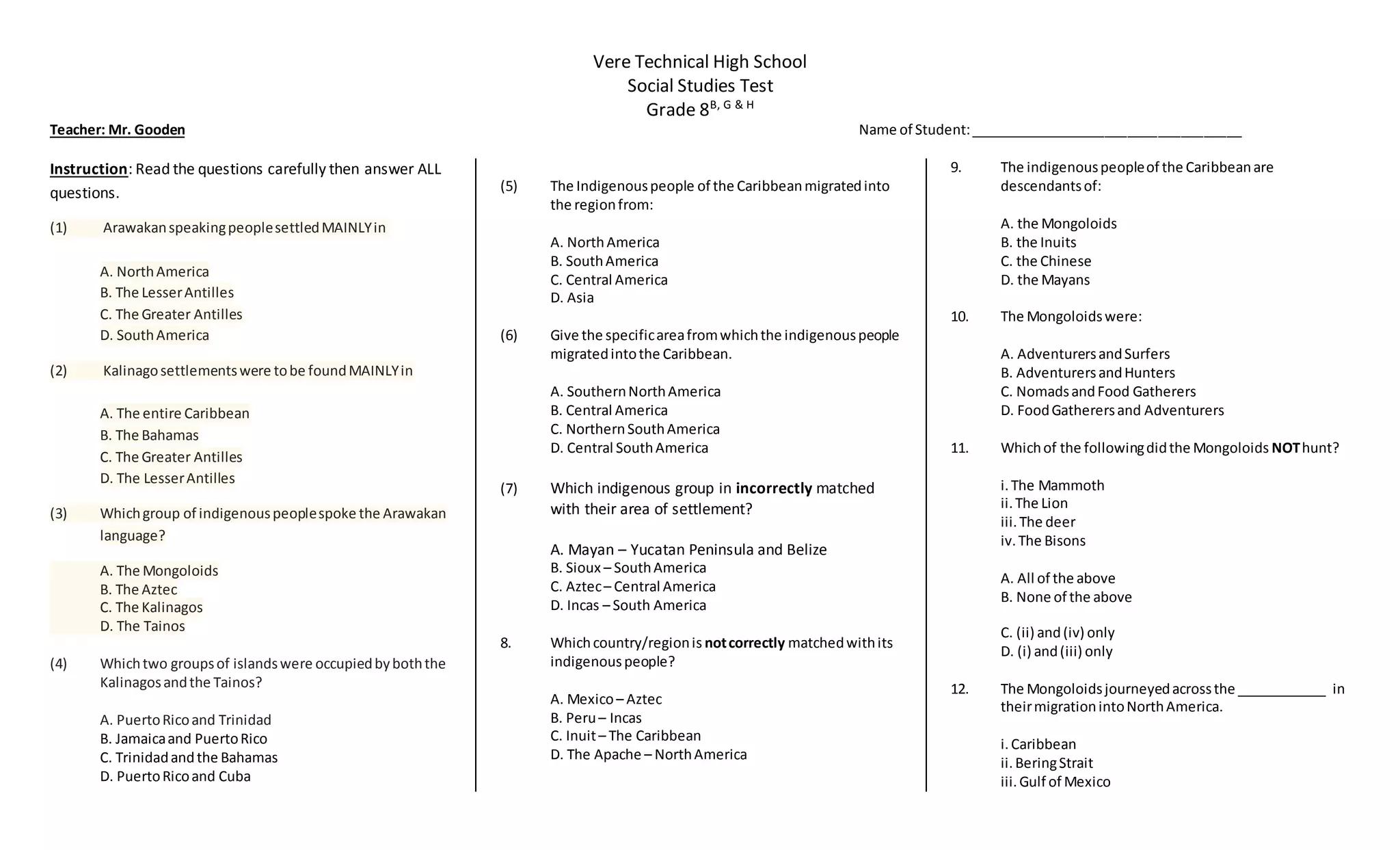 Grade 8 b class test 2 | DOCX