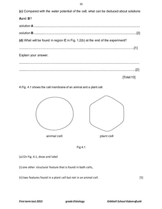 Grade 8 biology first term 2013 | PDF