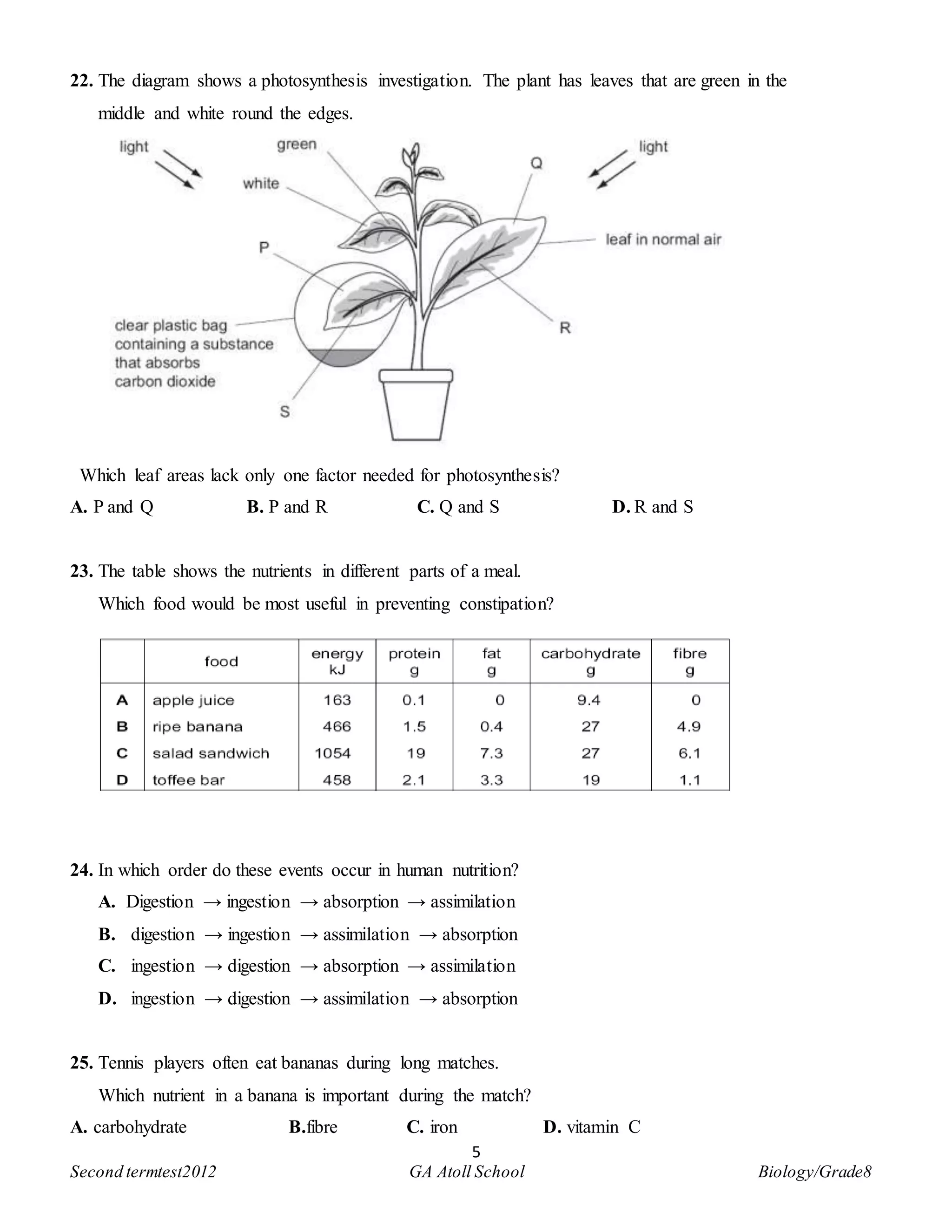 Grade 8 biology term2 2012 | PDF