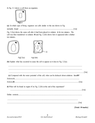 Grade 8 biology term2 2012 | DOCX