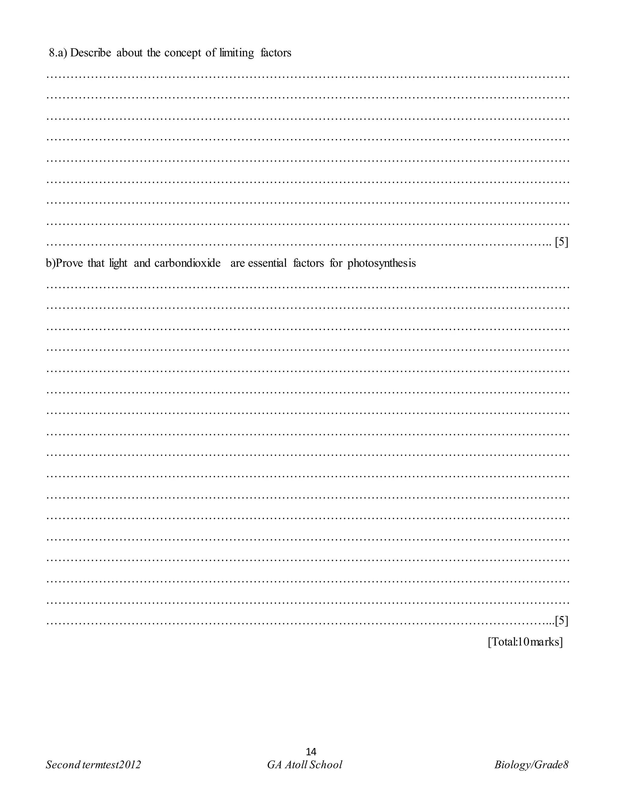 Grade 8 biology term2 2012 copy | DOCX