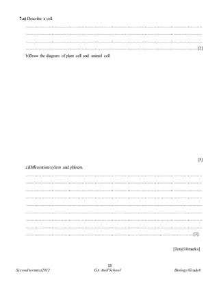 Grade 8 biology term2 2012 copy | DOCX