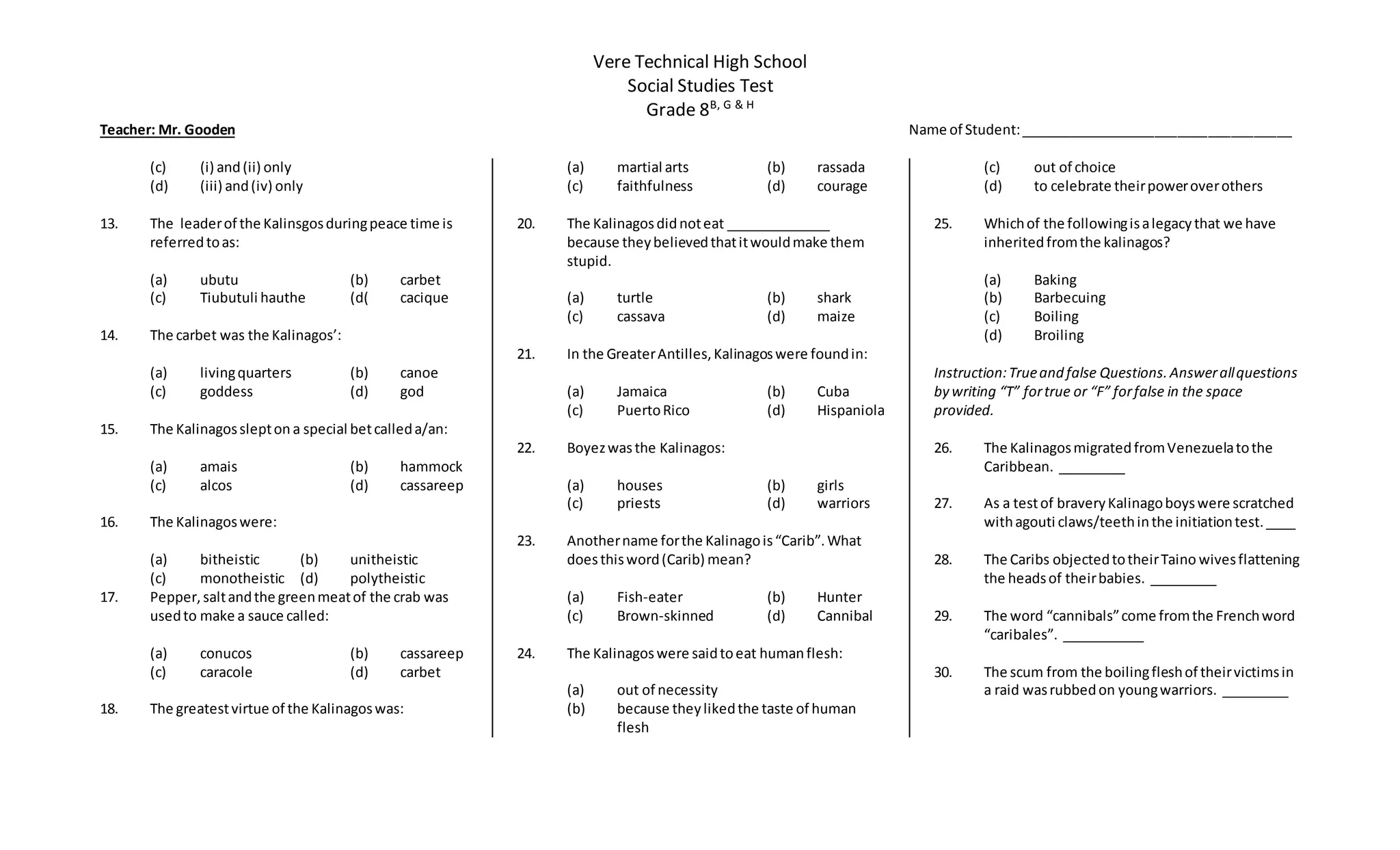 Grade 8 class test 3 | DOCX