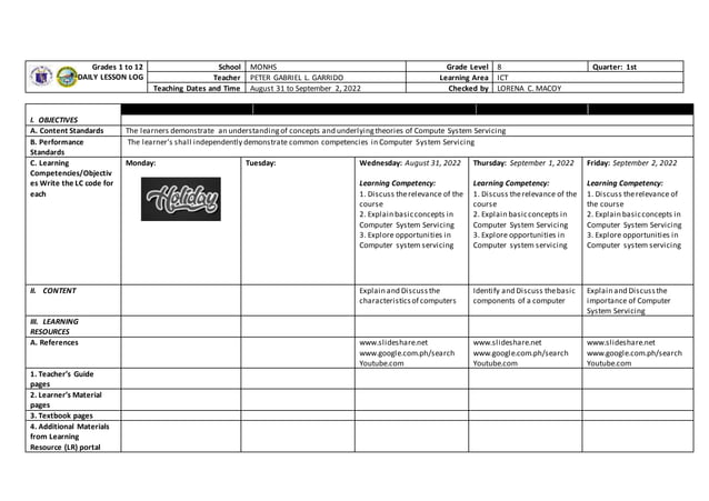 Grade 8 ICT CSS Learning Plan - August 31 to September 2, 2022.doc ...
