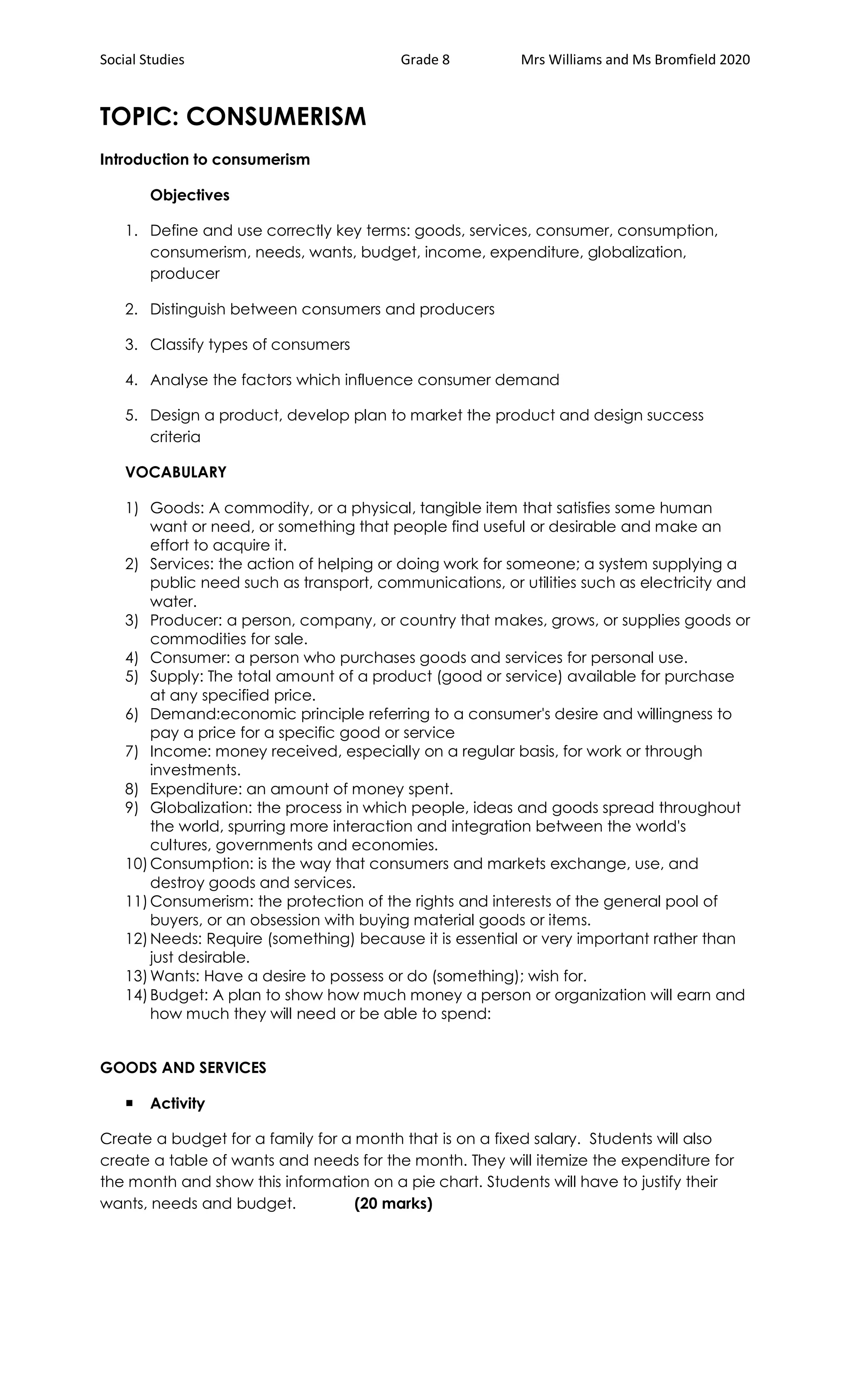 Grade 8 consumerism | PDF