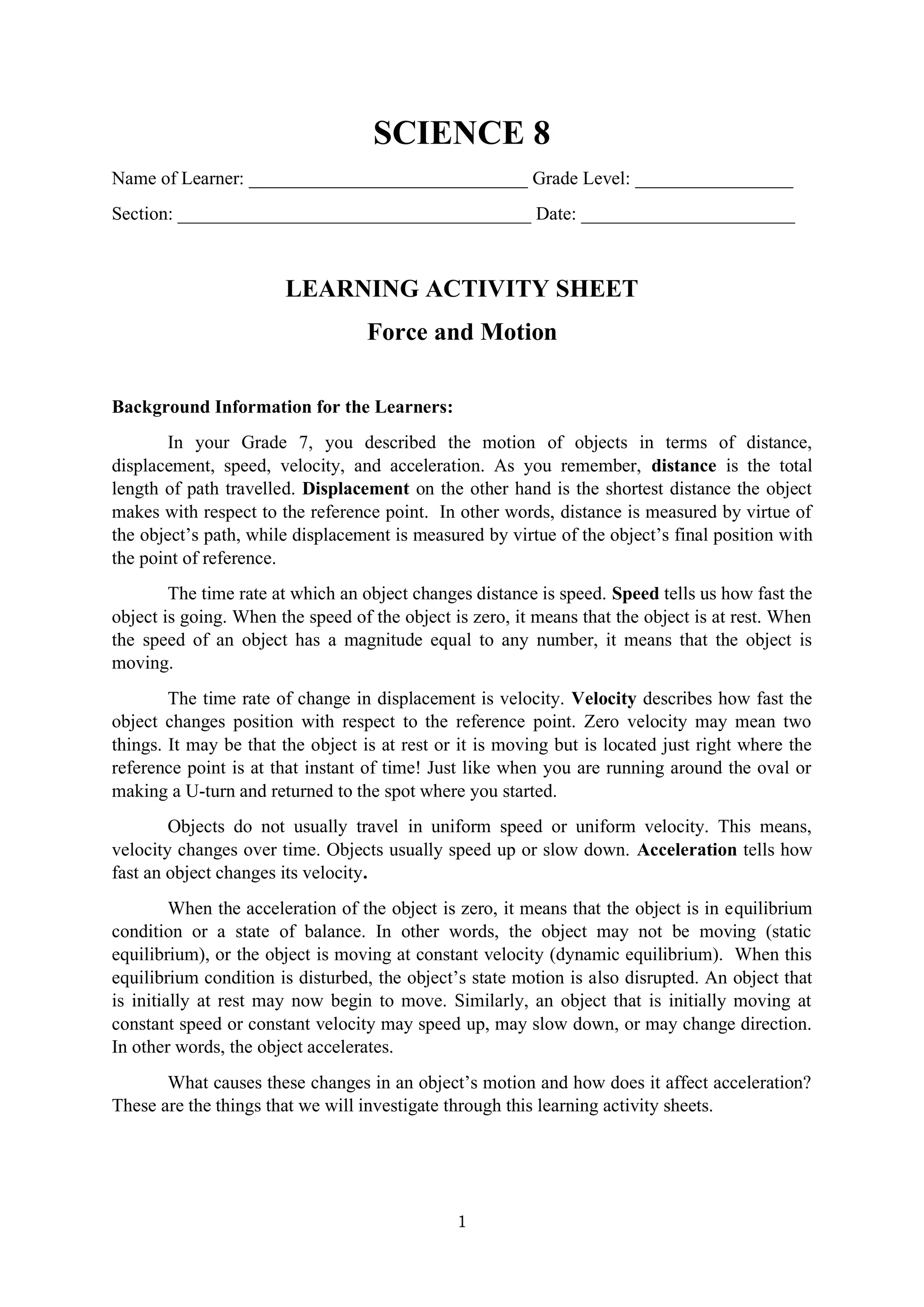 Grade 8 science las | PDF | Physics | Science