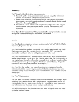 Grade 8 social studies exit project | DOC