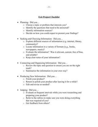 Grade 8 social studies exit project | DOC