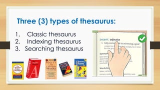 USING A THESAURUS english grammar help slide | PPTX
