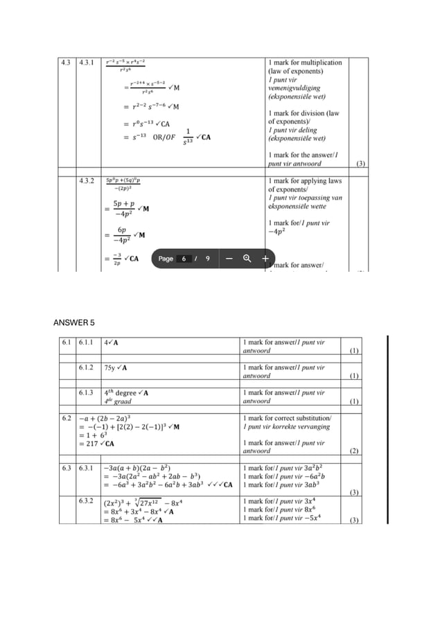 GRADE 9 ALGEBRA ANSWERS FOR PRACTICE QUESTIONS.pdf