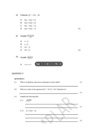GRADE 9 MATHEMATICS ALGEBRA QUESTIONS.pdf