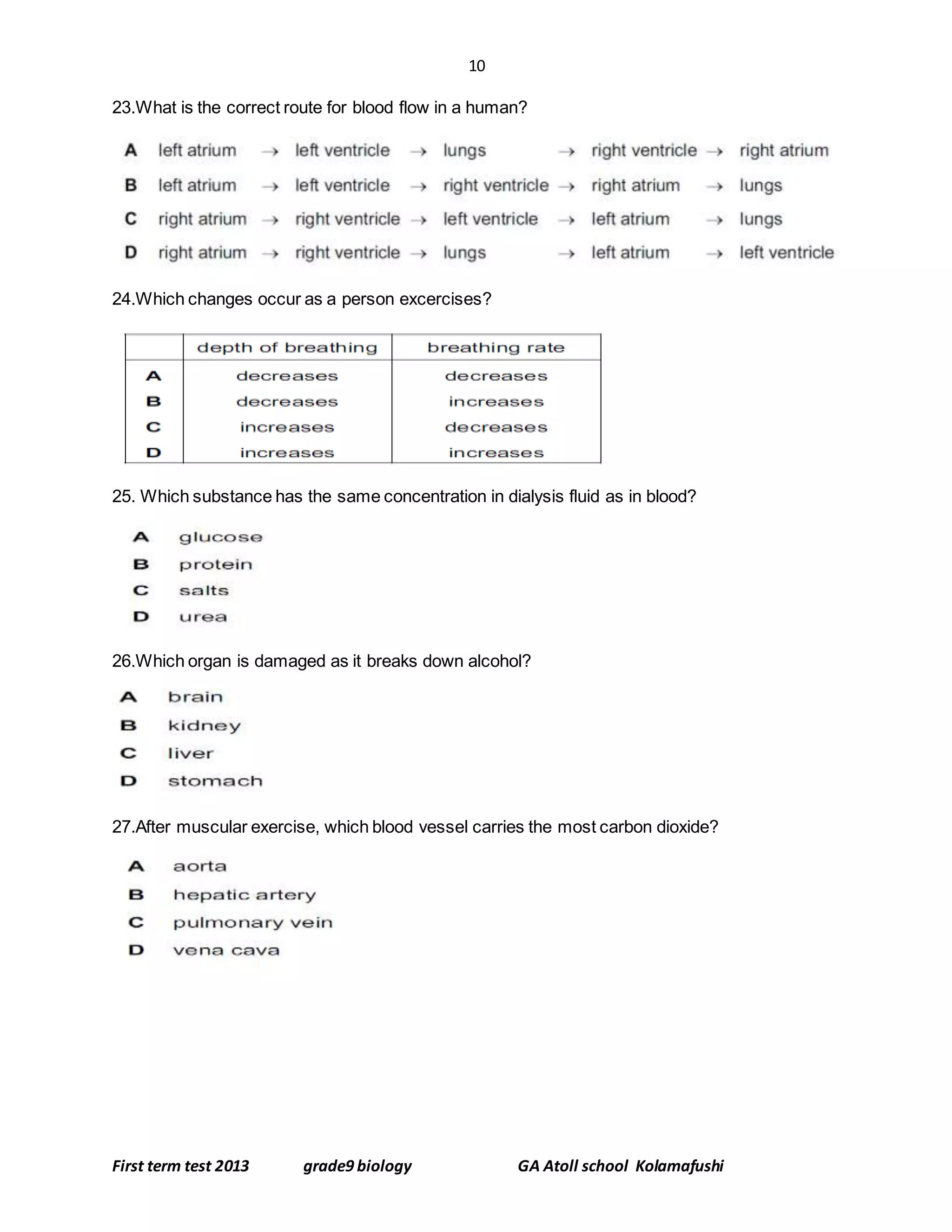 Grade 9 biology paper 1 term 1 2013 | DOCX