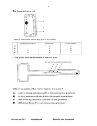 Grade 9 biology paper 1 term 1 2013 | DOCX