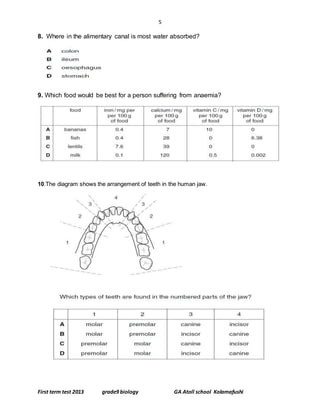 Grade 9 biology paper 1 term 1 2013 | DOCX