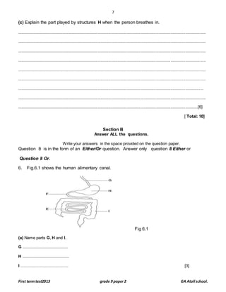 Grade 9 biology paper 2 term 1 2013 copy | PDF