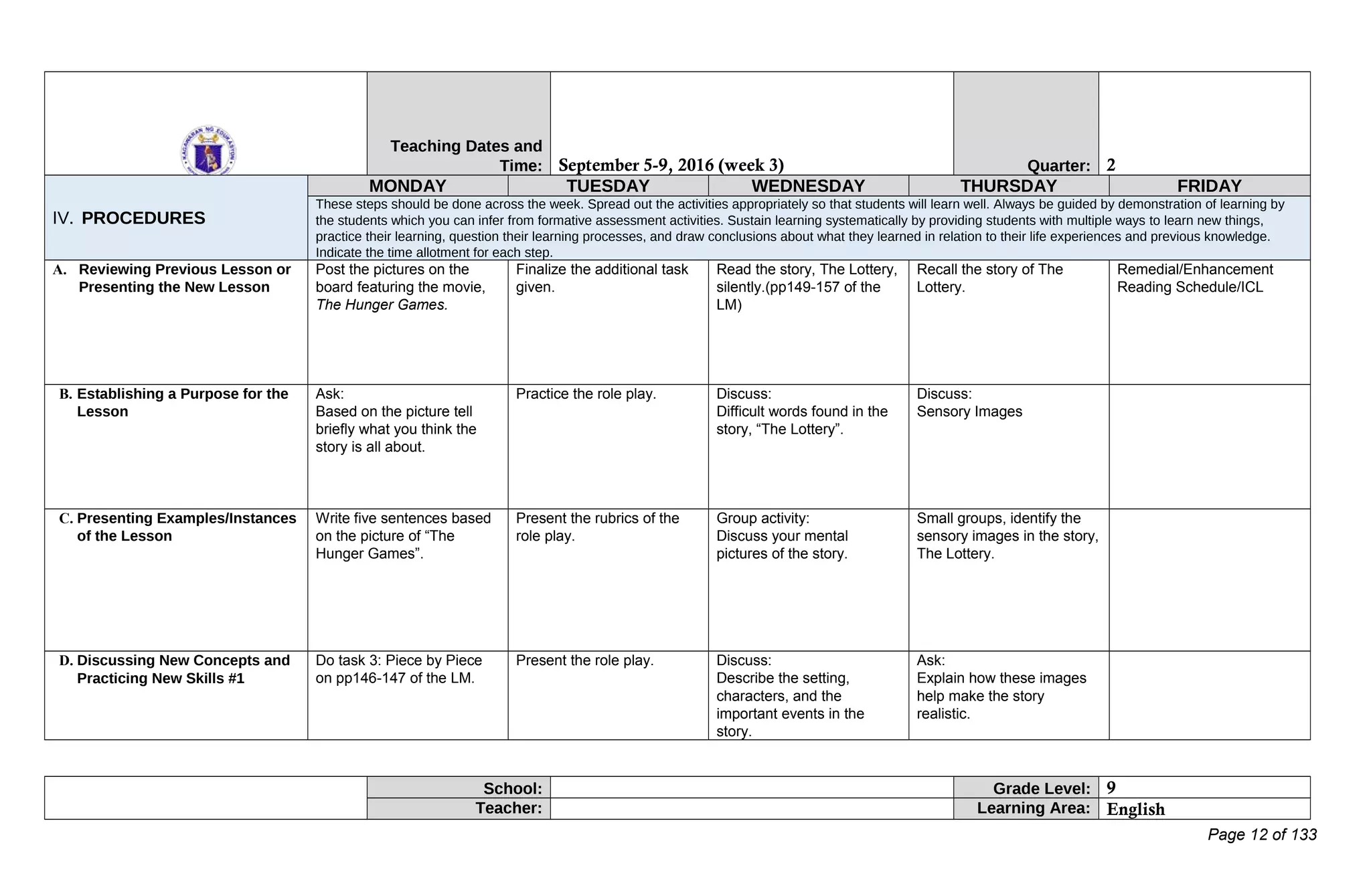 Grade 9 english dll q2 q4 | DOC
