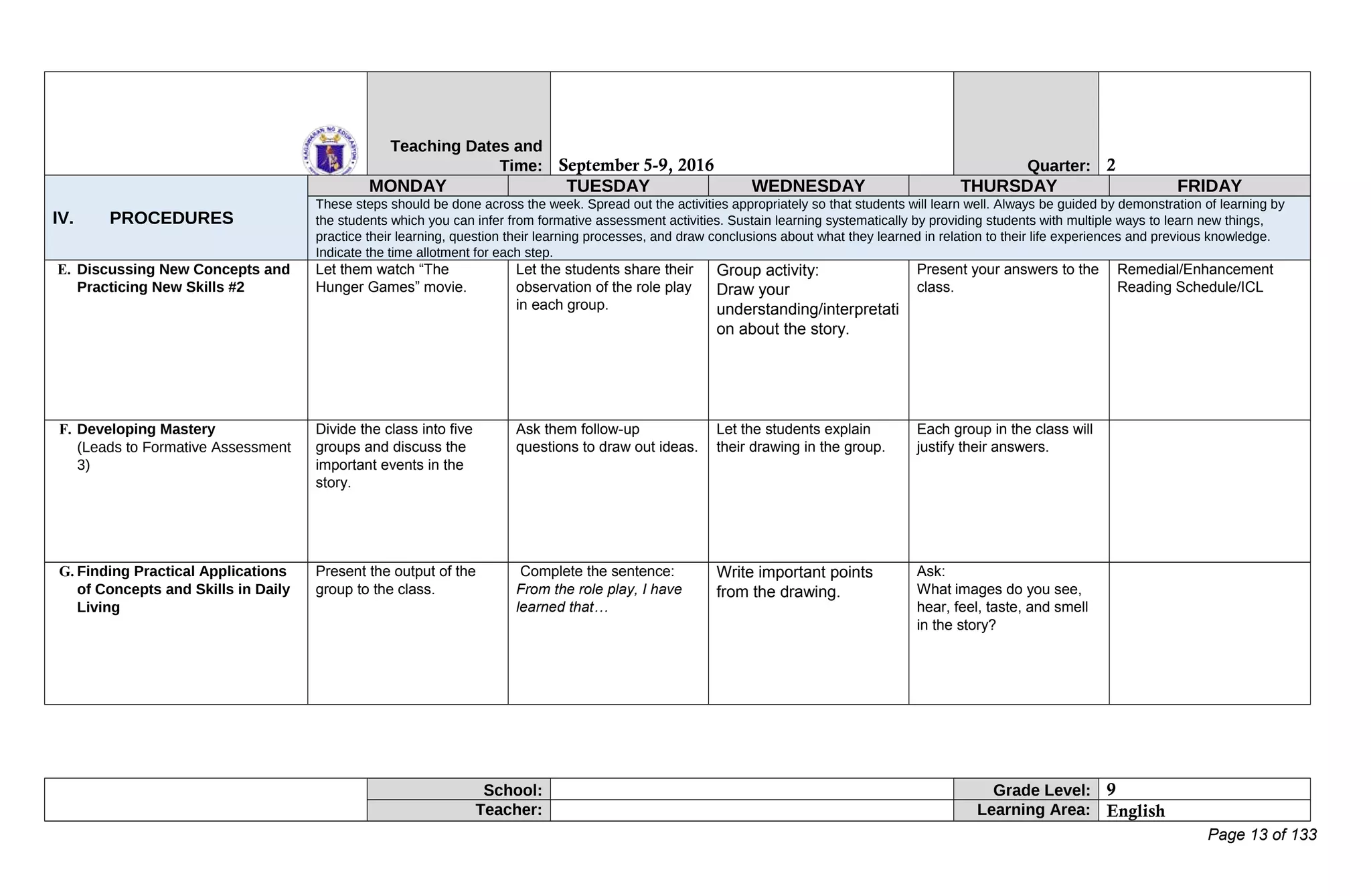 Grade 9 english dll q2 q4 | DOC