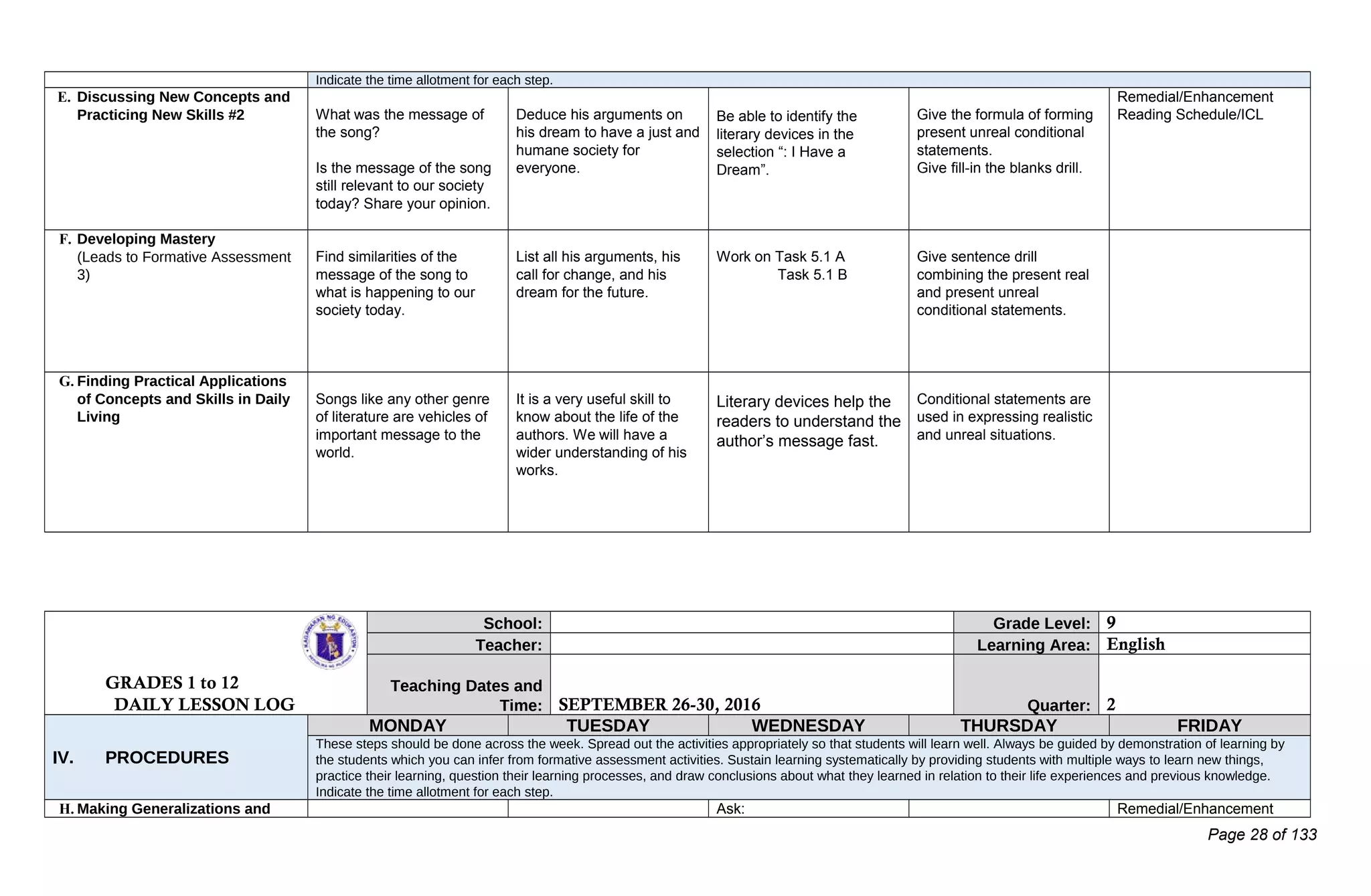 Grade 9 english dll q2 q4 | DOC