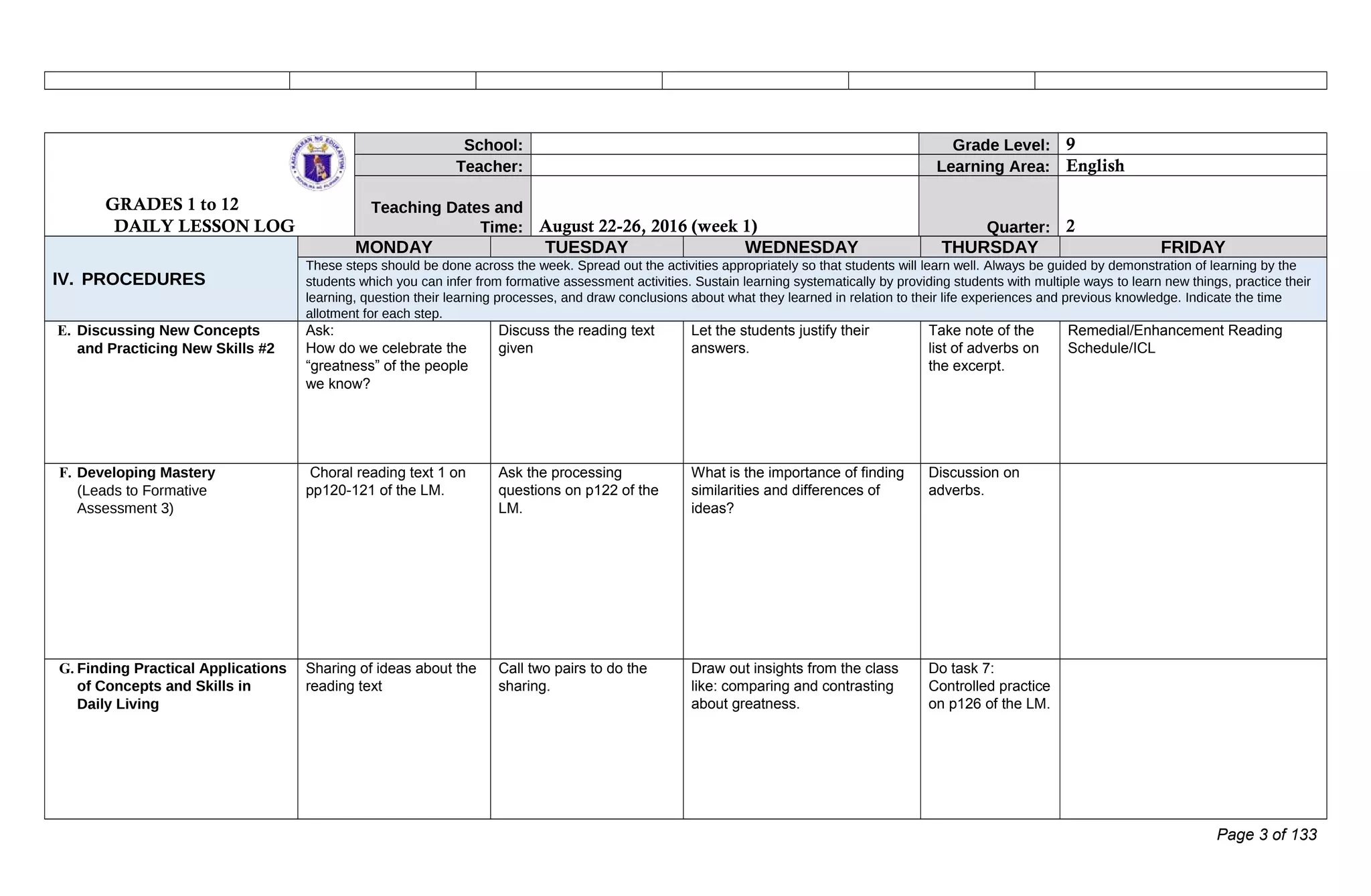 Grade 9 english dll q2 q4 | DOC | Educational Assessment | Education