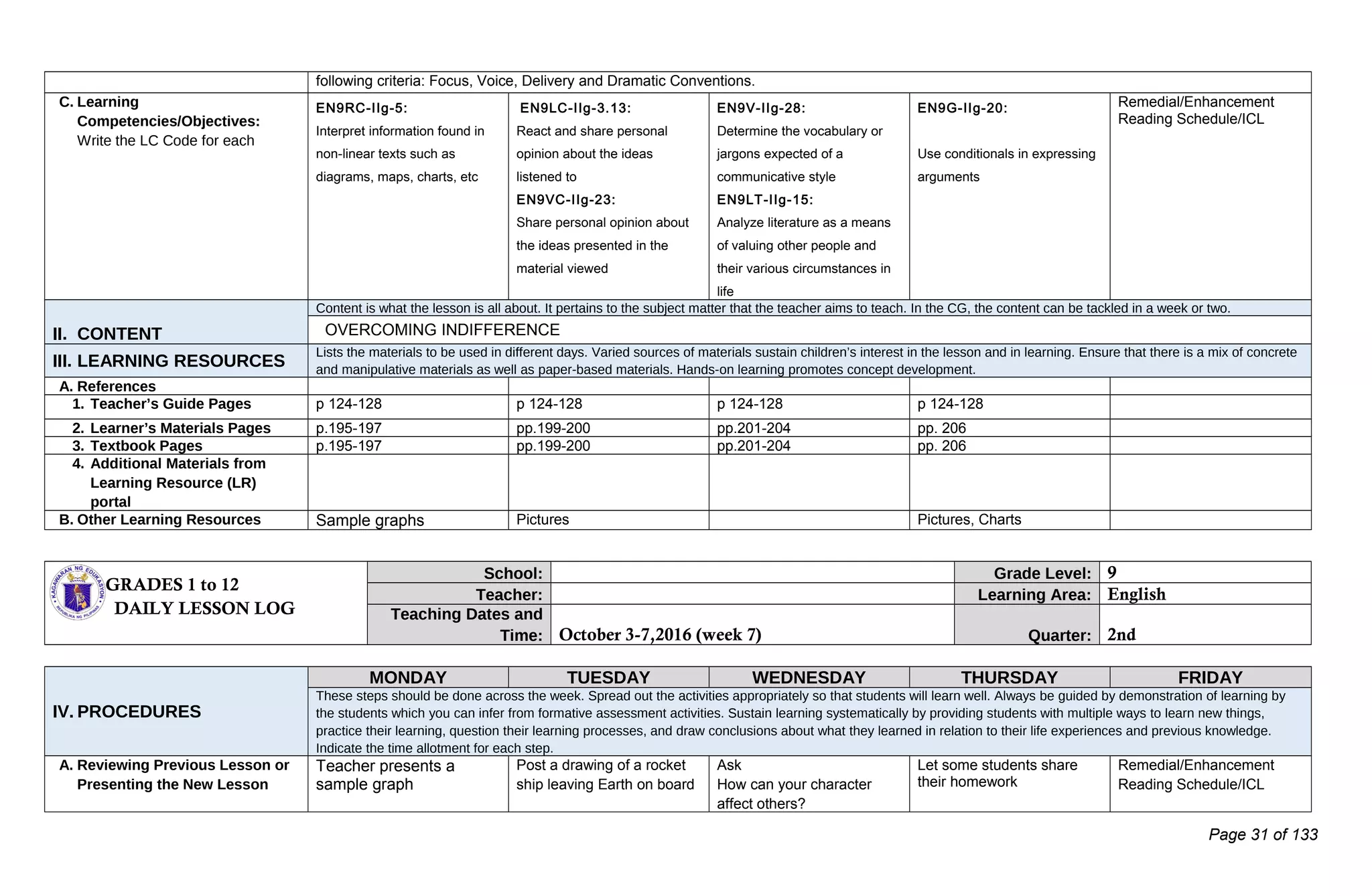 Grade 9 english dll q2 q4 | DOC