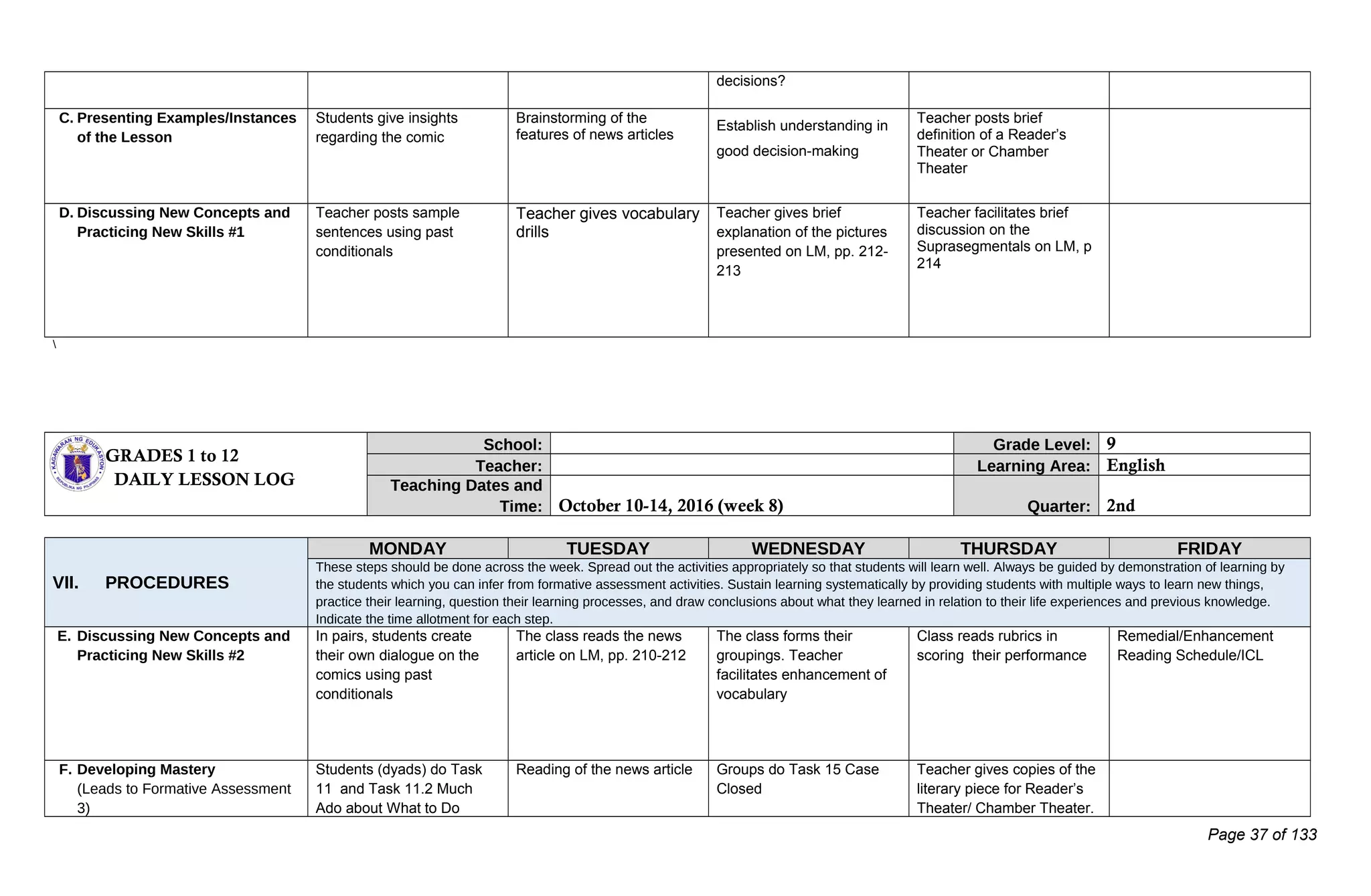 Grade 9 english dll q2 q4 | DOC