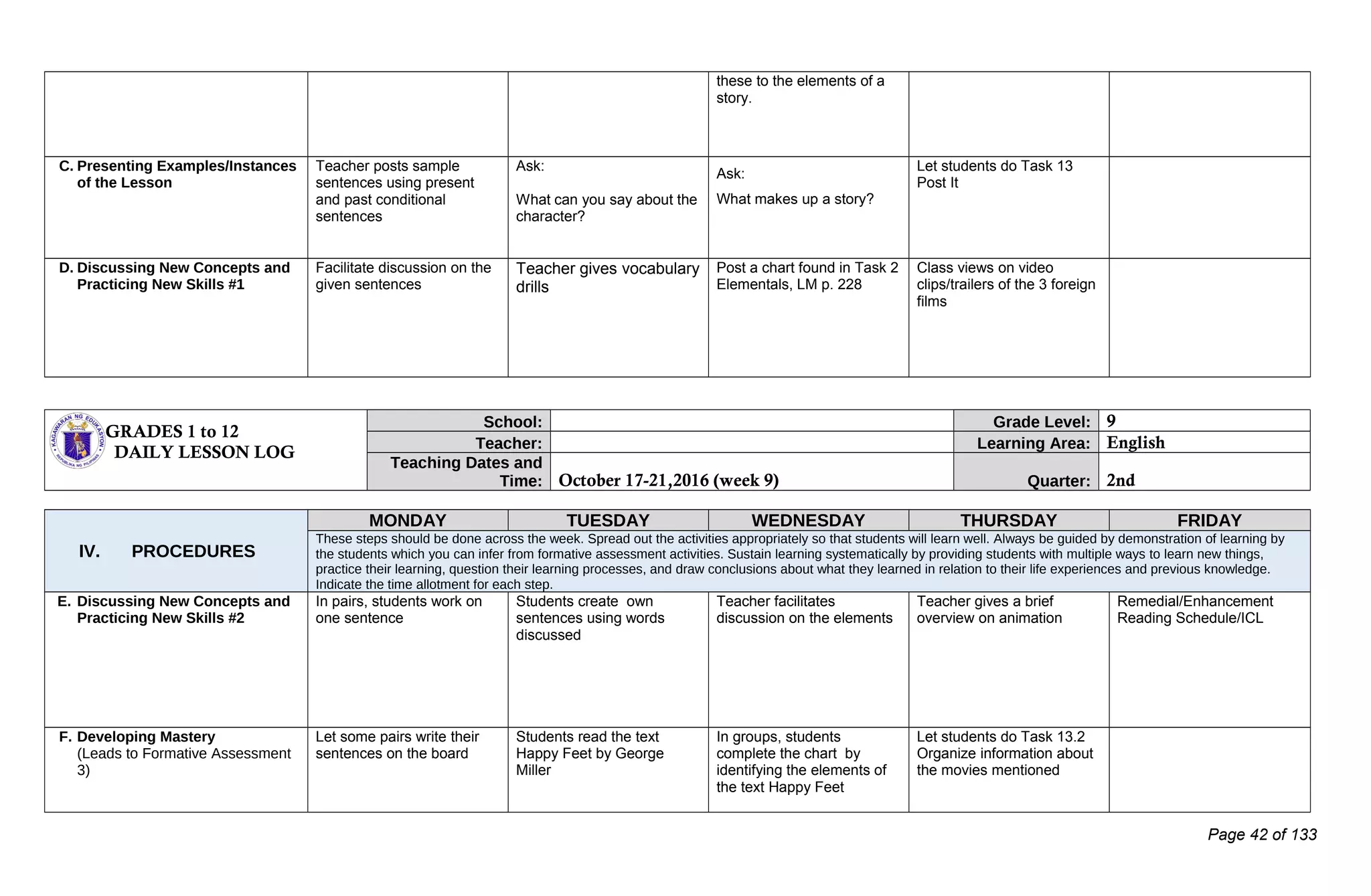 Grade 9 english dll q2 q4 | DOC