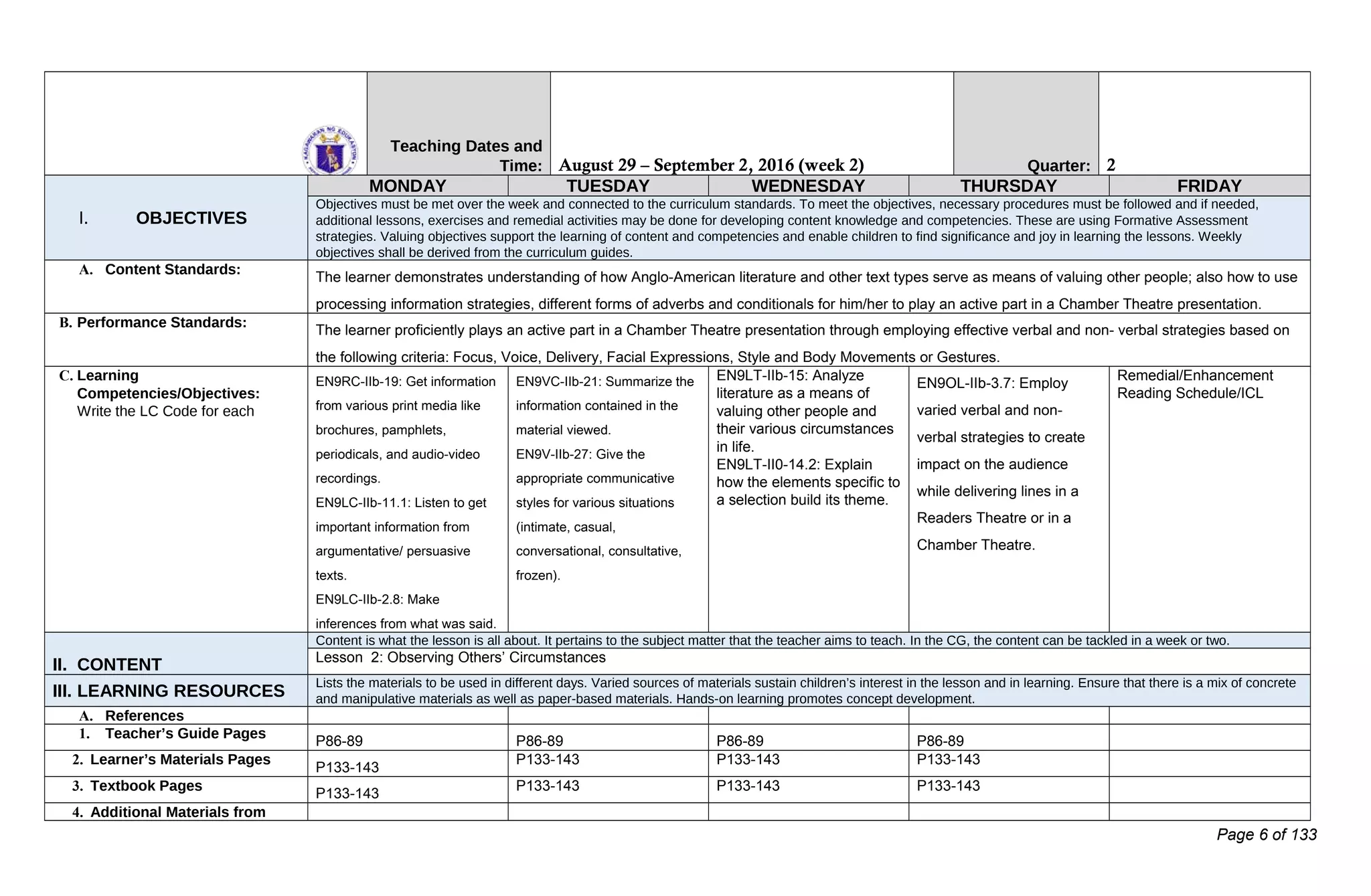 Grade 9 english dll q2 q4 | DOC