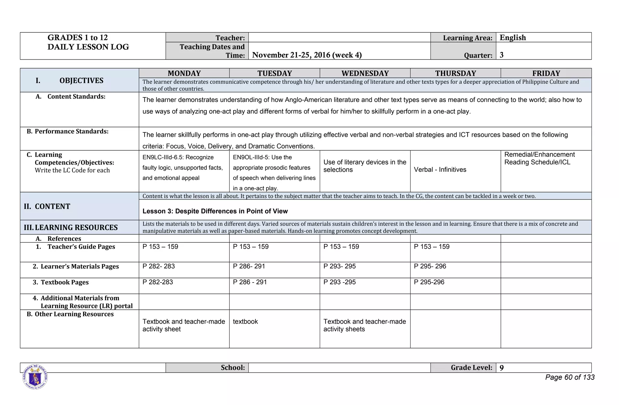 Grade 9 english dll q2 q4 | DOC