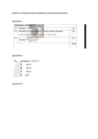 GRADE 9 EXPONENTS & EQUATIONS QUESTIONS.pdf