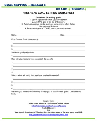 Grade 9 goal setting sheet | PDF