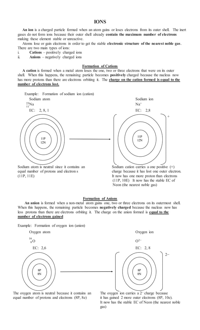 Grade 9 ion formation notes | DOC | Chemistry | Science