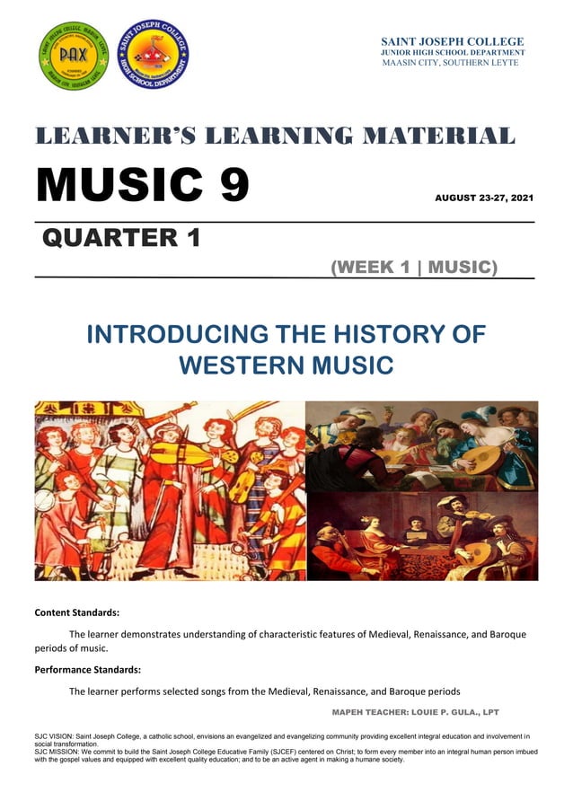 INTRODUCING THE HISTORY OF WESTERN MUSIC Grade 9 LLM 1- MUSIC.pdf | Classical Music | Music