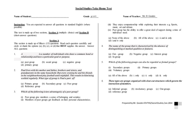 Grade 9 social studies test on groups | DOCX