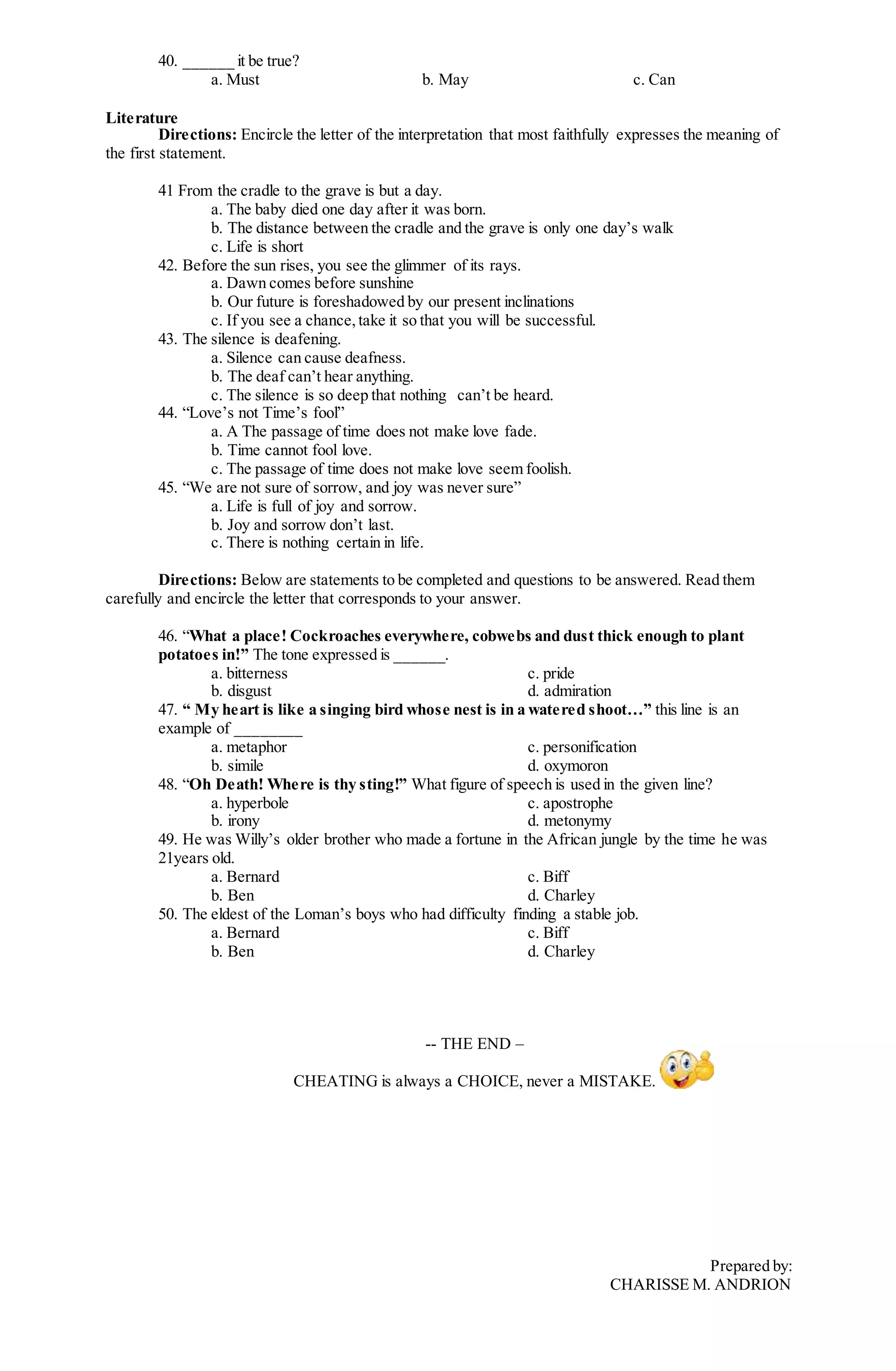 Grade9 summative 2020 | PDF