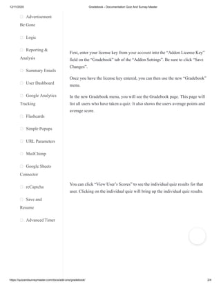 Gradebook documentation quiz and survey master | PDF