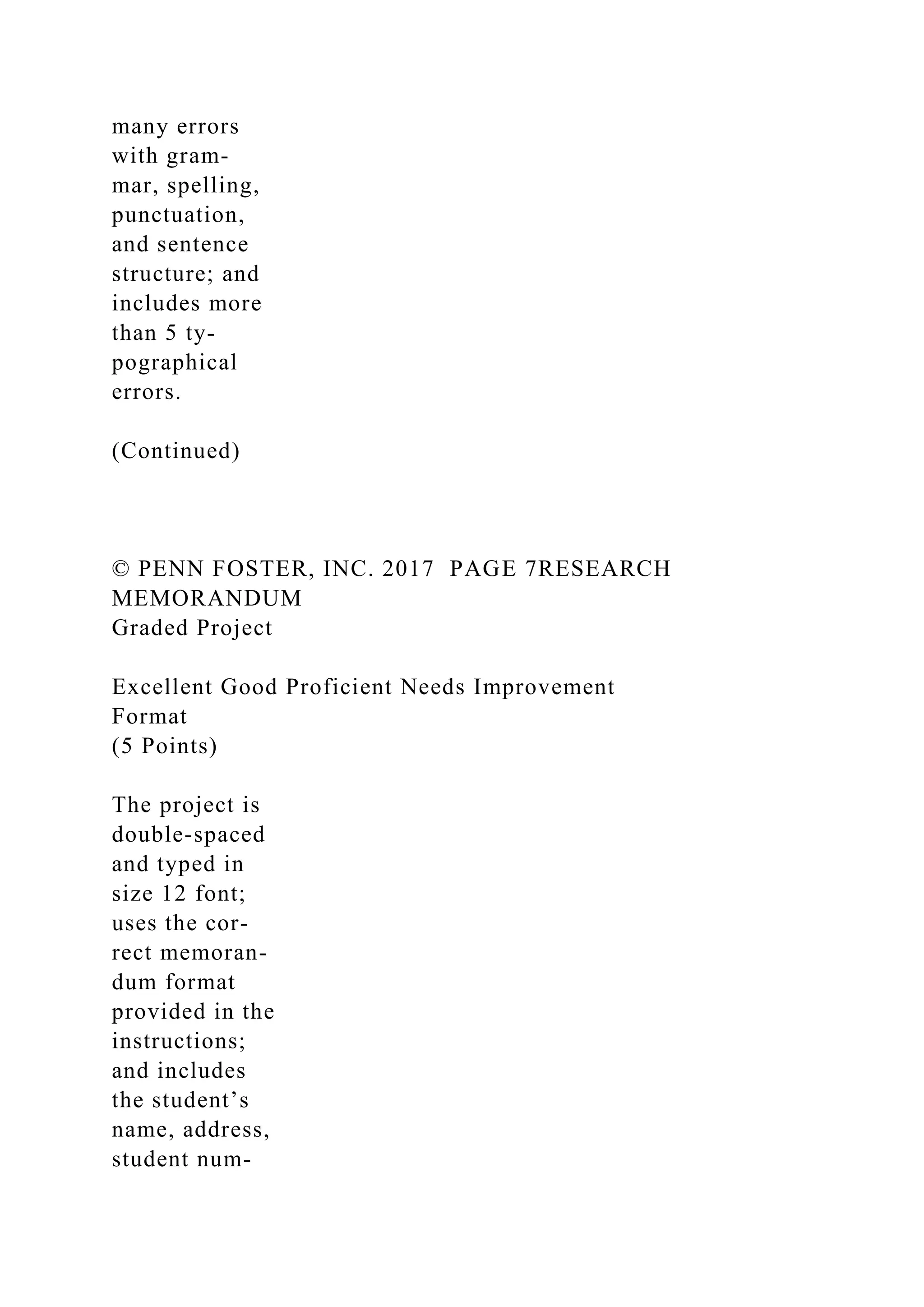 Graded ProjectResearch Memorandum© PENN FOSTER, IN.docx
