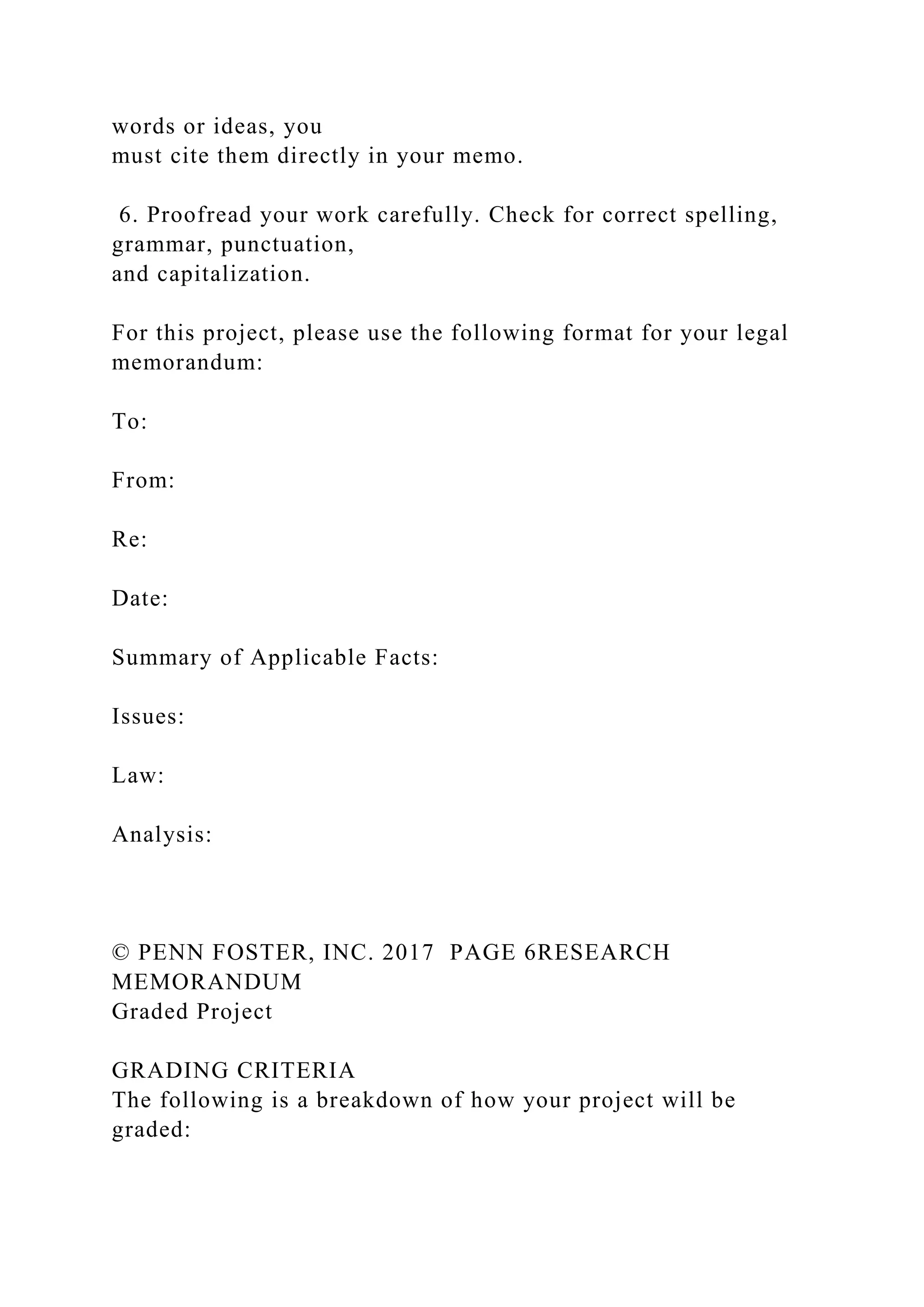 Graded ProjectResearch Memorandum© PENN FOSTER, IN.docx