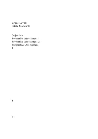 Grade Level State StandardObjectiveFormative Assessm.docx | Educational ...