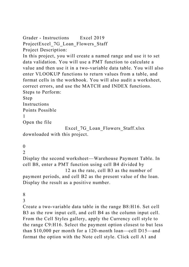Grader - InstructionsExcel 2019 ProjectExcel_7G_Loan_Flowers_Staf.docx | Business Accounting ...